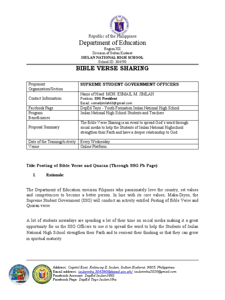 Bible Verse Sharing Activity Proposal | PDF | Communication