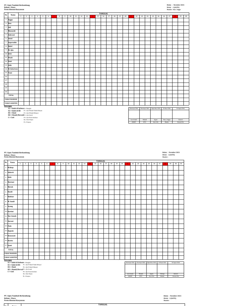 Formulir Absensi Karyawan Manual | PDF