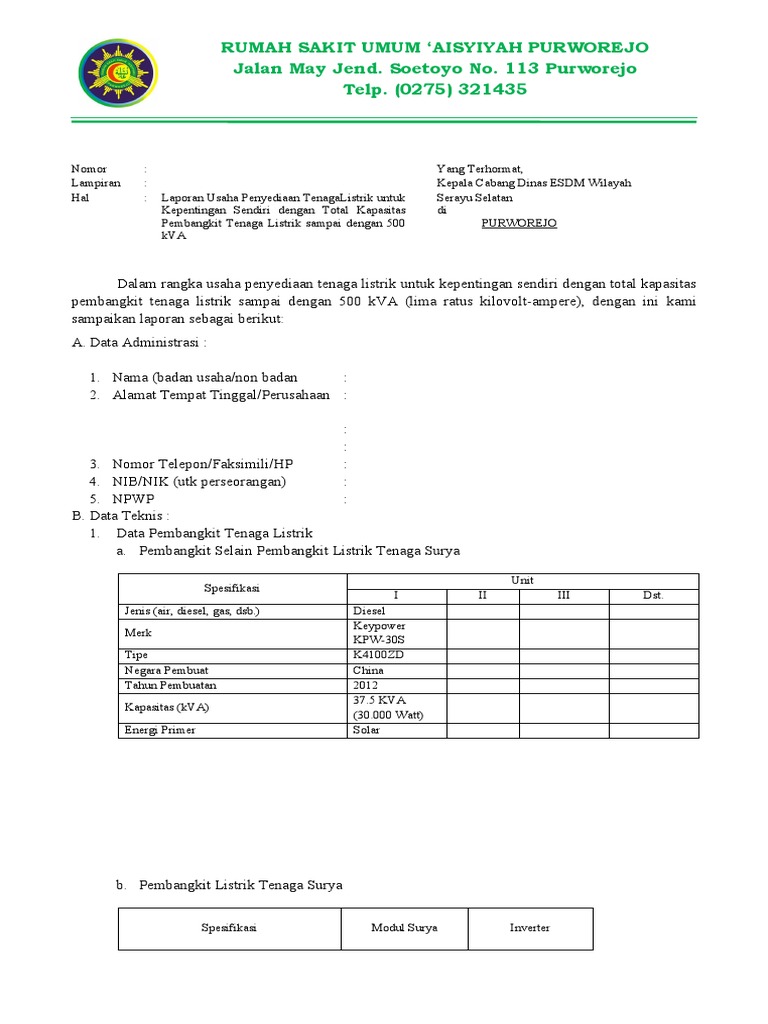 Form Laporan Pemakaian Genset N | PDF