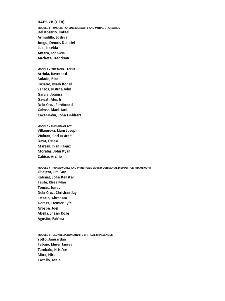 Baps 2B (Ge8) : Module 1 - Understanding Morality and Moral Standards | PDF