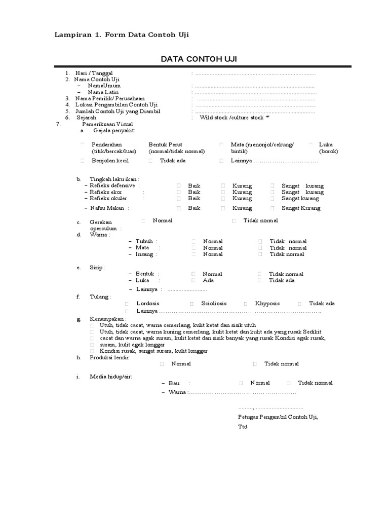 LAMPIRAN 1. Form Data Contoh Uji | PDF