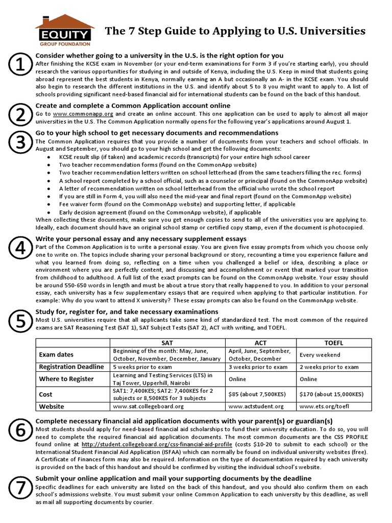 The 7 Step Guide To Applying To U S Universities Pdf Sat Essays