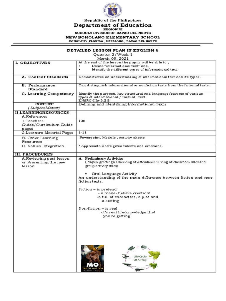 English 6 Lesson Plan: Informational Texts | PDF | Creative Nonfiction ...