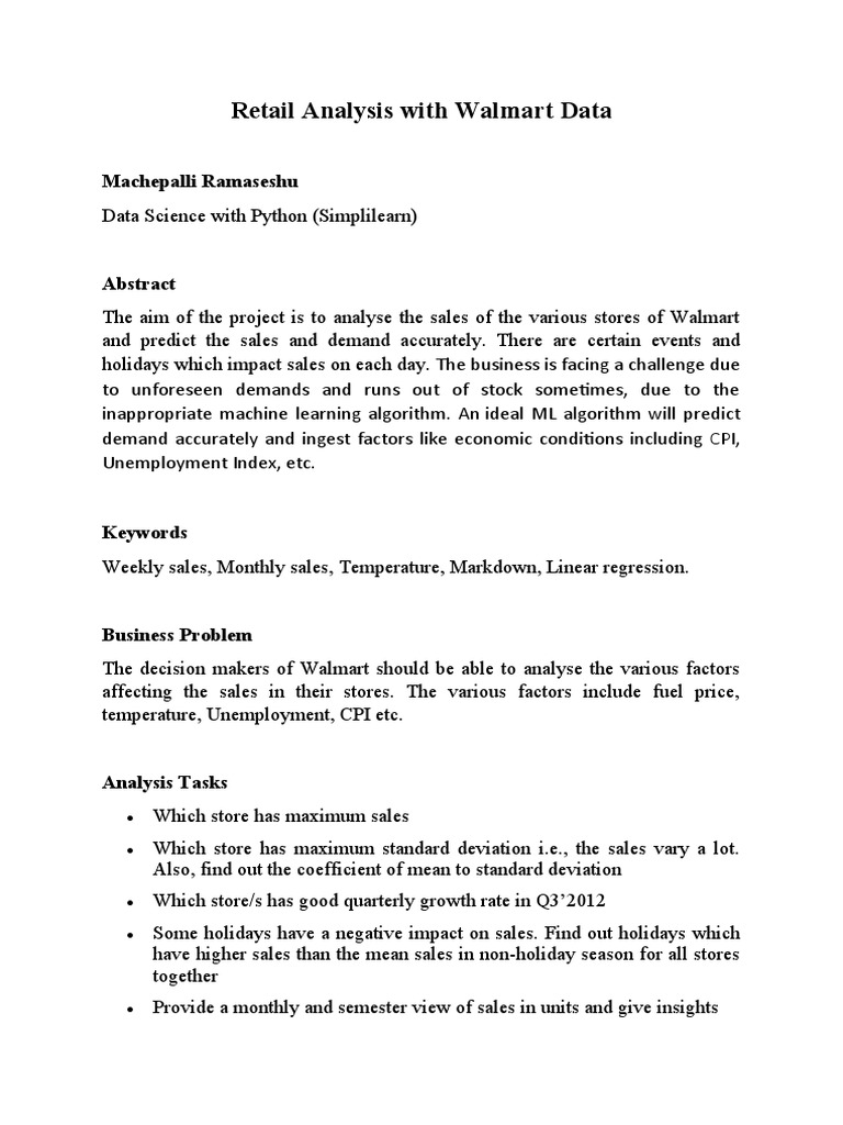 Retail Analysis With Walmart Data | PDF | Errors And Residuals ...