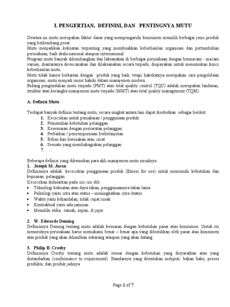 MMT I Pengertian Mutu | PDF
