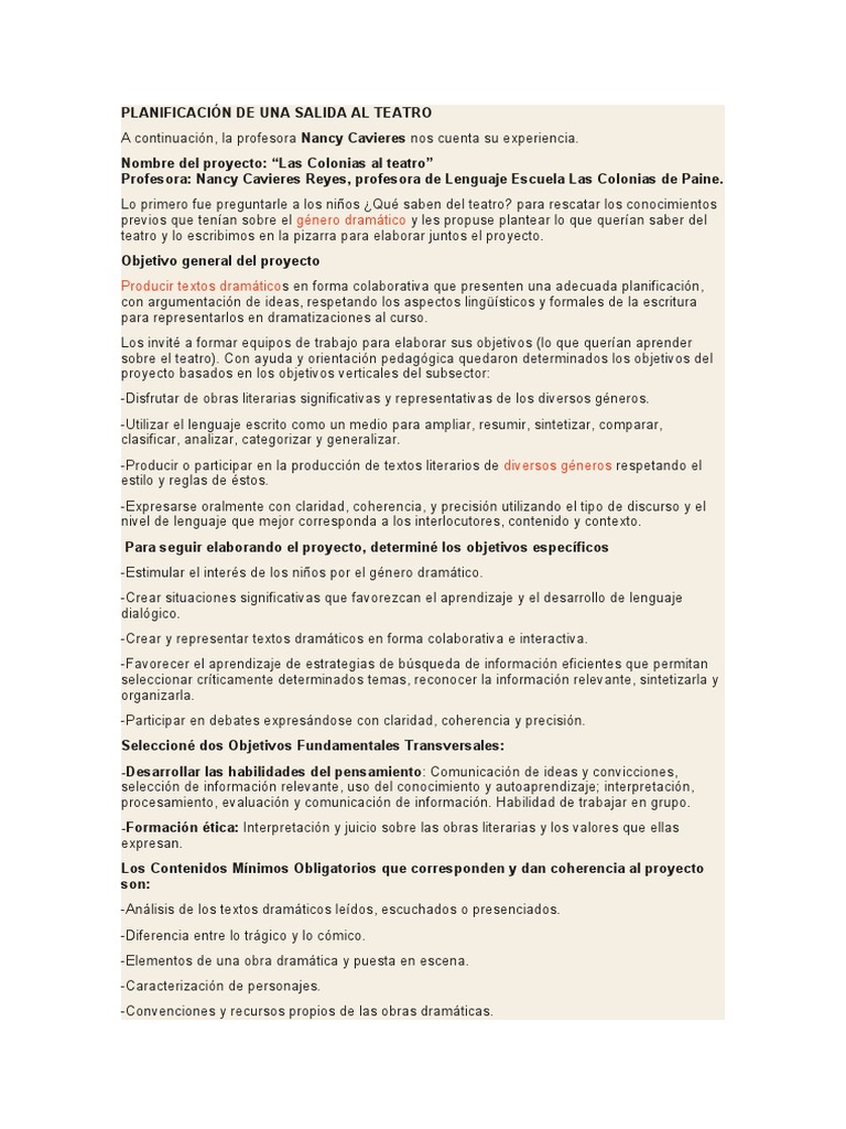 Planificación de Una Salida Al Teatro | PDF | Aprendizaje | Teatro