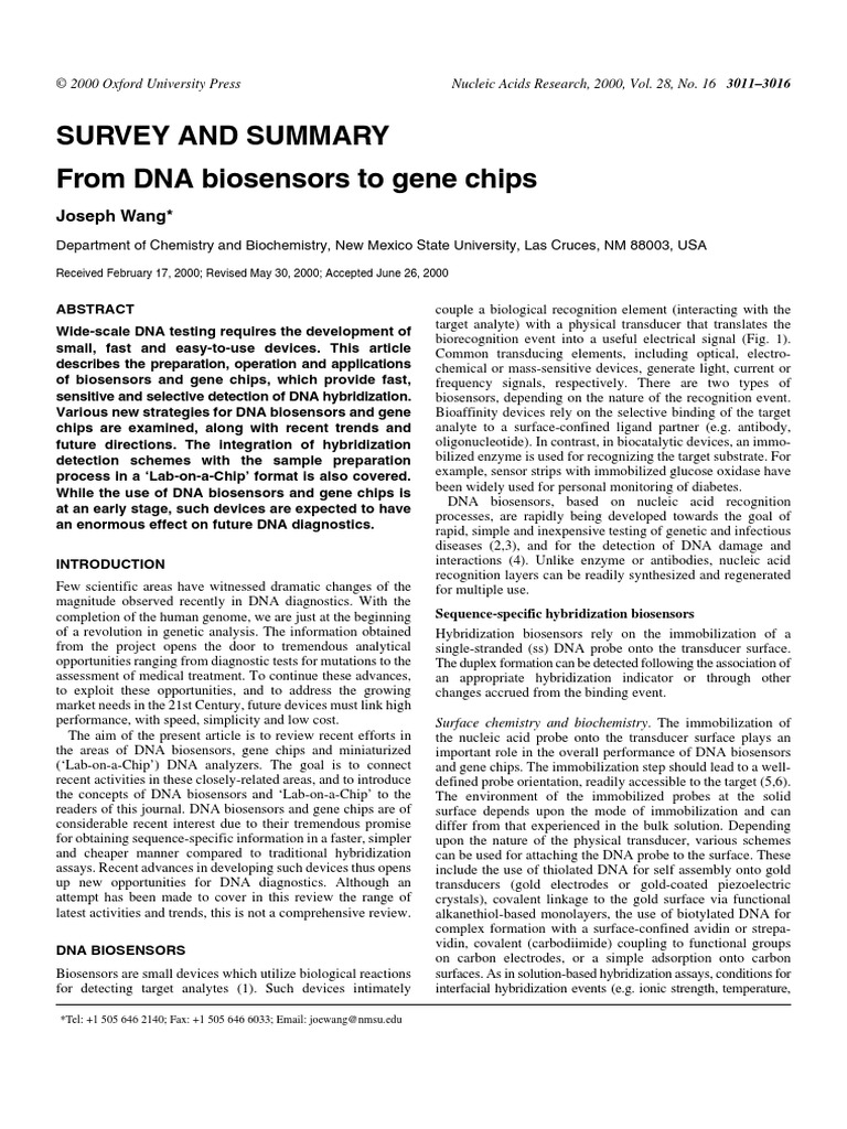 From DNA Biosensor To Gene Chip | PDF | Biosensor | Dna Microarray