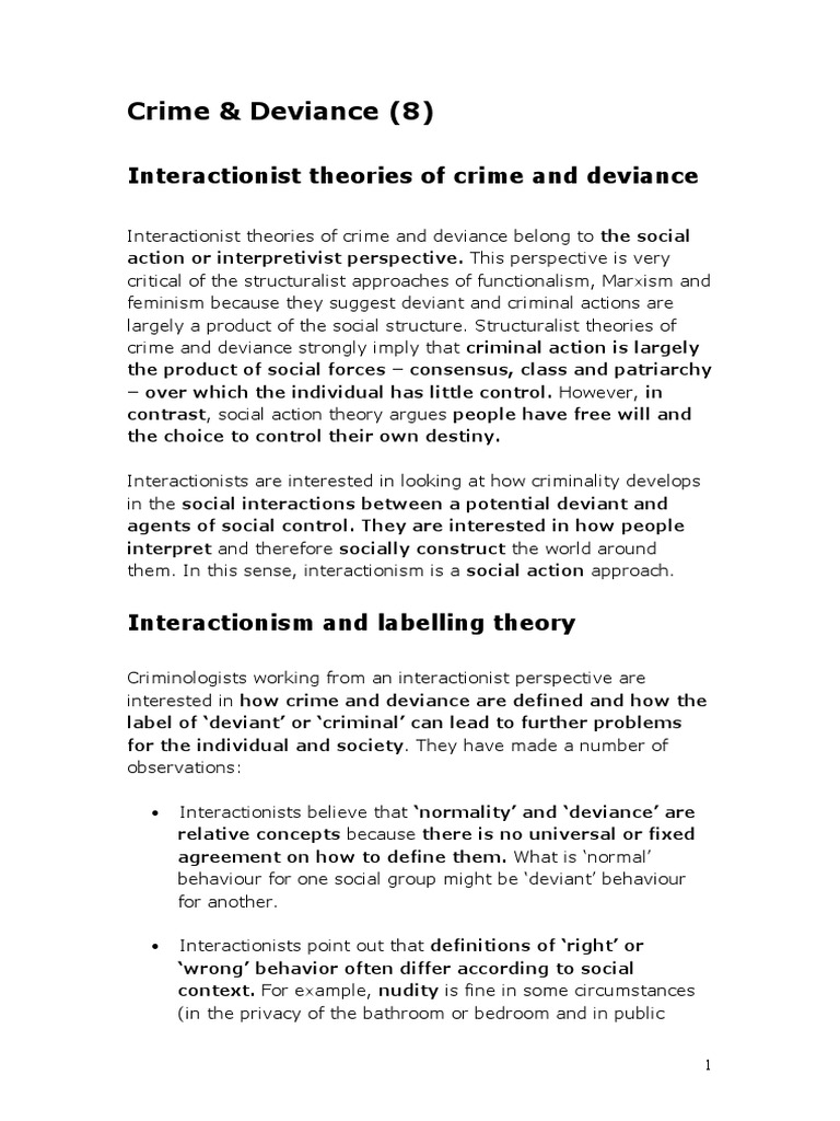 Interactionist Theories of Crime and Deviance | PDF | Deviance ...