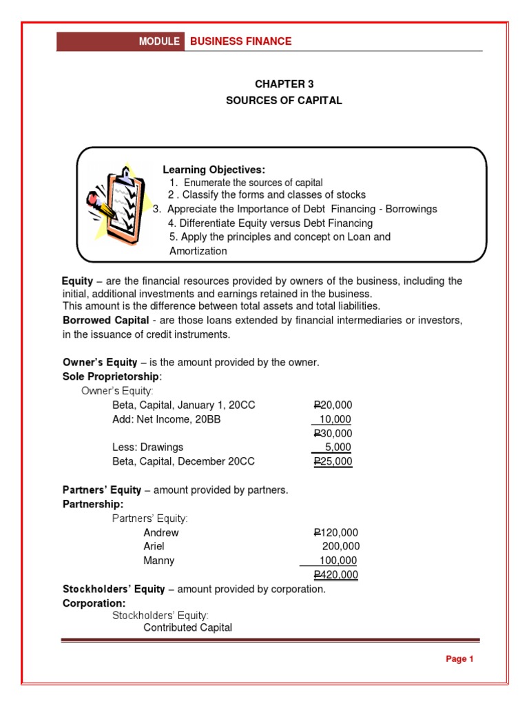 Chapter 3 SOURCES OF CAPITAL | PDF | Stocks | Equity (Finance)