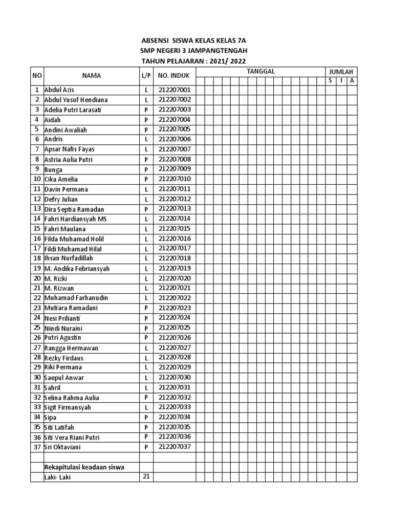 Copy ABSENSI - 789 - 2021 - 2022 (1) .. | PDF