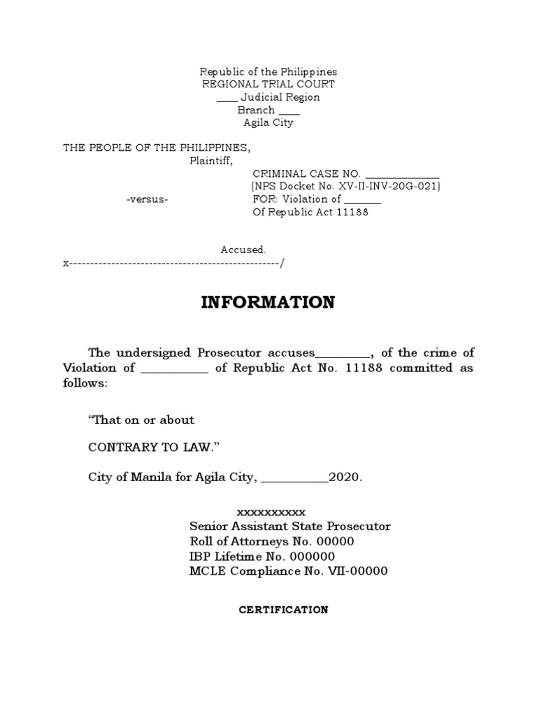 Information Template For Ra 11188 | PDF | Prosecutor | Crime & Violence