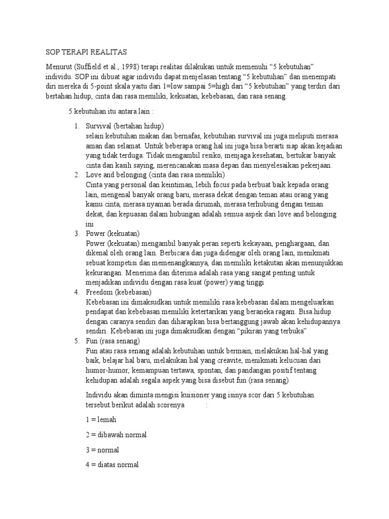 Sop Terapi Realitas | PDF