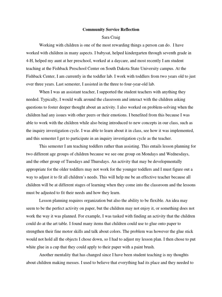 Community Service Reflection | PDF | Teachers | Preschool