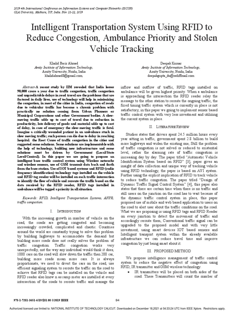 Intelligent Transportation System Using RFID To Reduce Congestion ...
