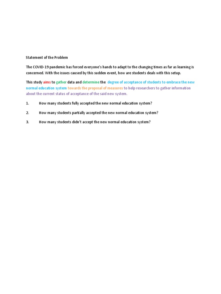 Statement of The Problem | PDF