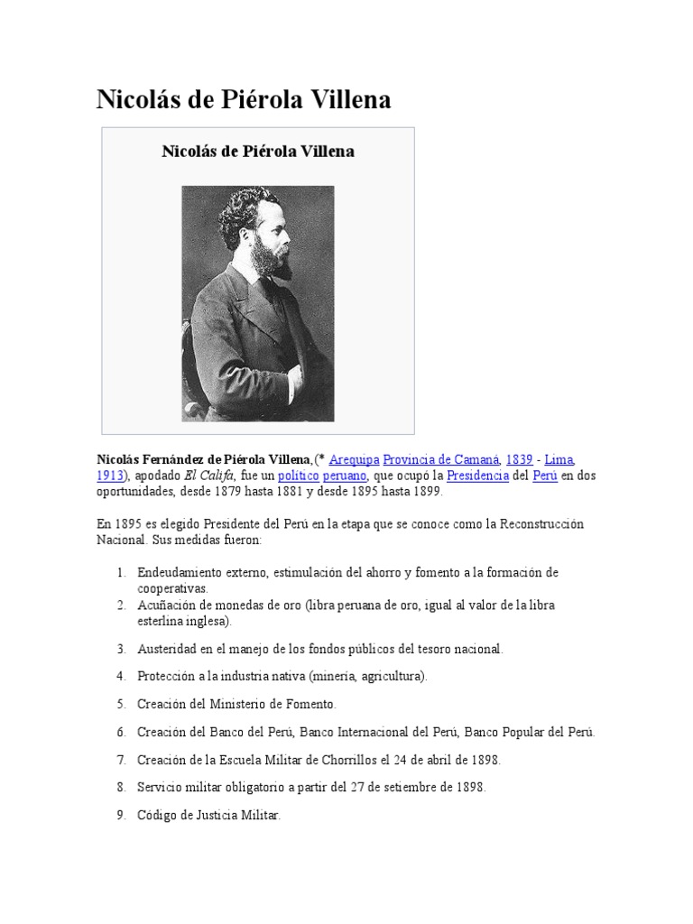 Biografía de Nicolás de Piérola | PDF | Perú | Lima
