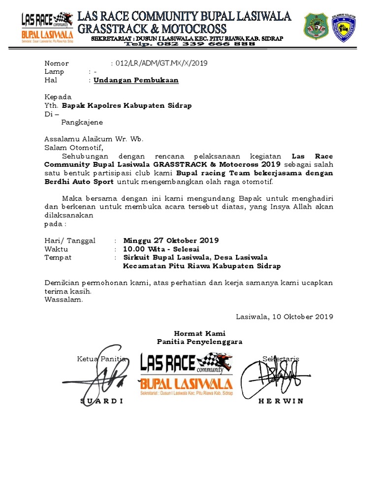 SURAT Undangan Menghadiri Pembukaan Lomba | PDF