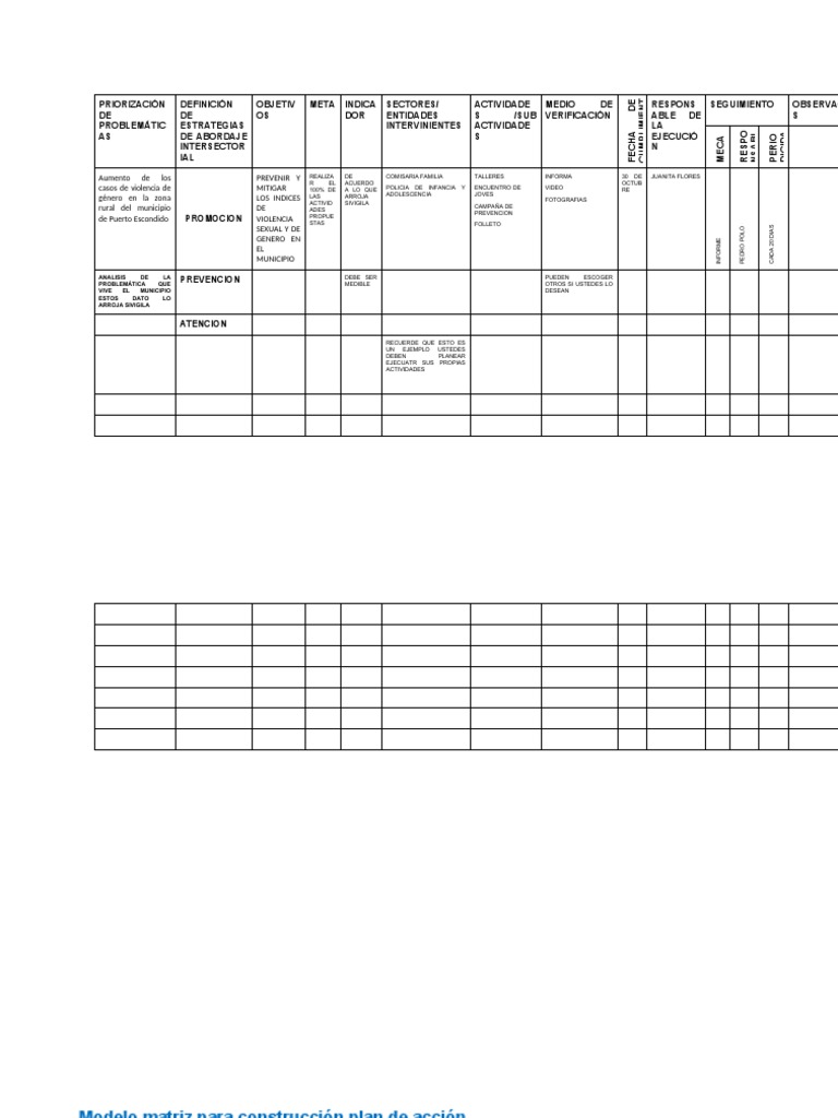 Modelo de Plan de Accion EJEMPLO | PDF