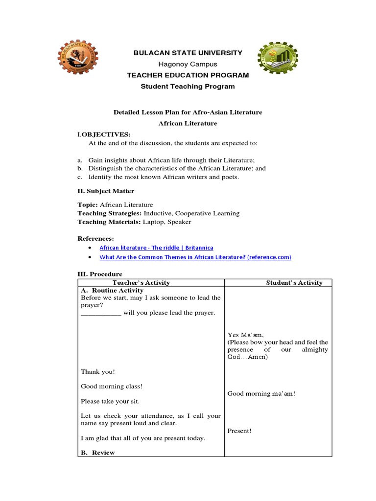 African Literature Lesson Plan | PDF | Maya Angelou | Olaudah Equiano