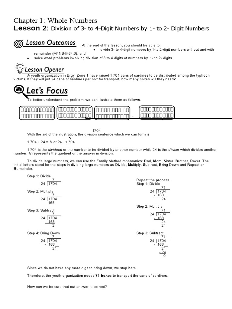 Lesson 2:: Chapter 1: Whole Numbers | PDF | Division (Mathematics ...
