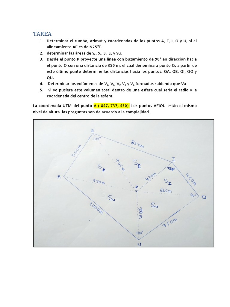 Tarea Rumbo Buzamiento y Coordenadas | PDF