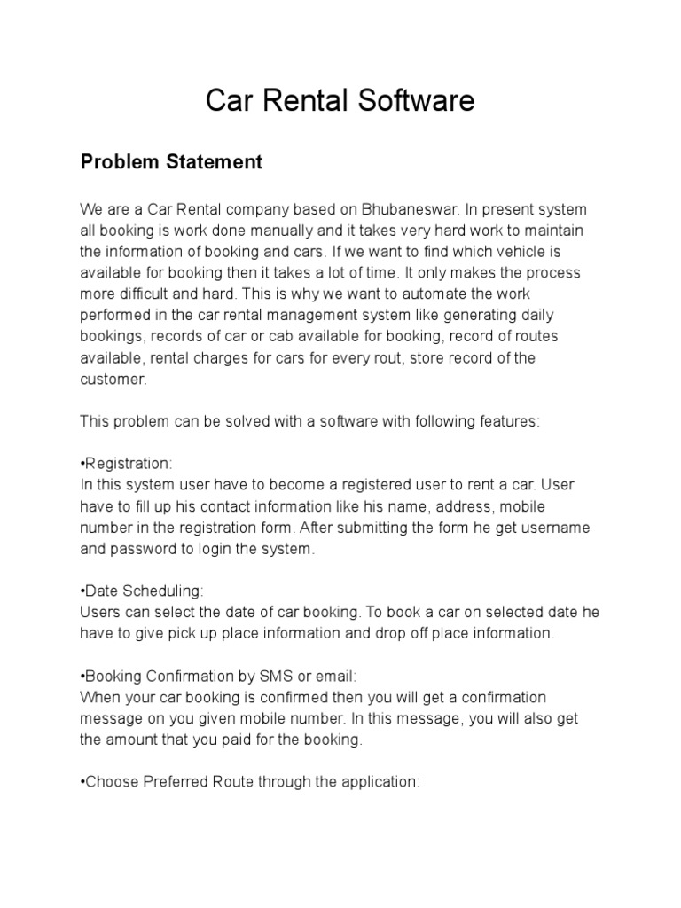 Car Rental Software: Problem Statement | PDF | User (Computing) | Car ...