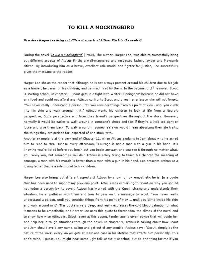 TKAM Essay | PDF | To Kill A Mockingbird | Social Institutions