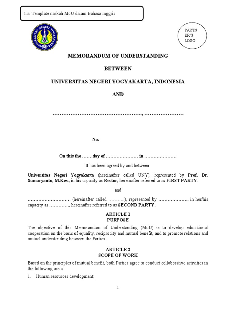 Contoh Template MoU Dan MoA Kerma Luar Negeri | PDF | Mail | Registered ...