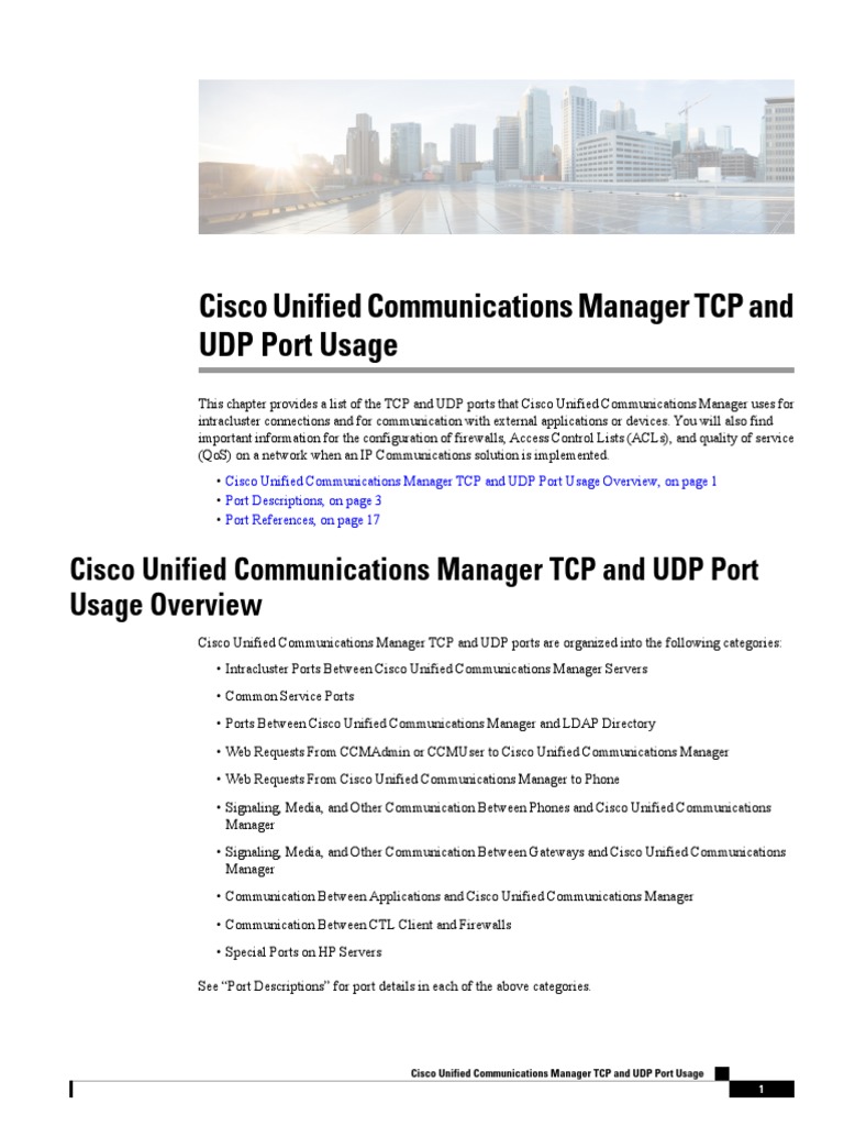 Cisco Unified Communications Manager TCP and UDP Port Usage | PDF | Port (Computer Networking ...