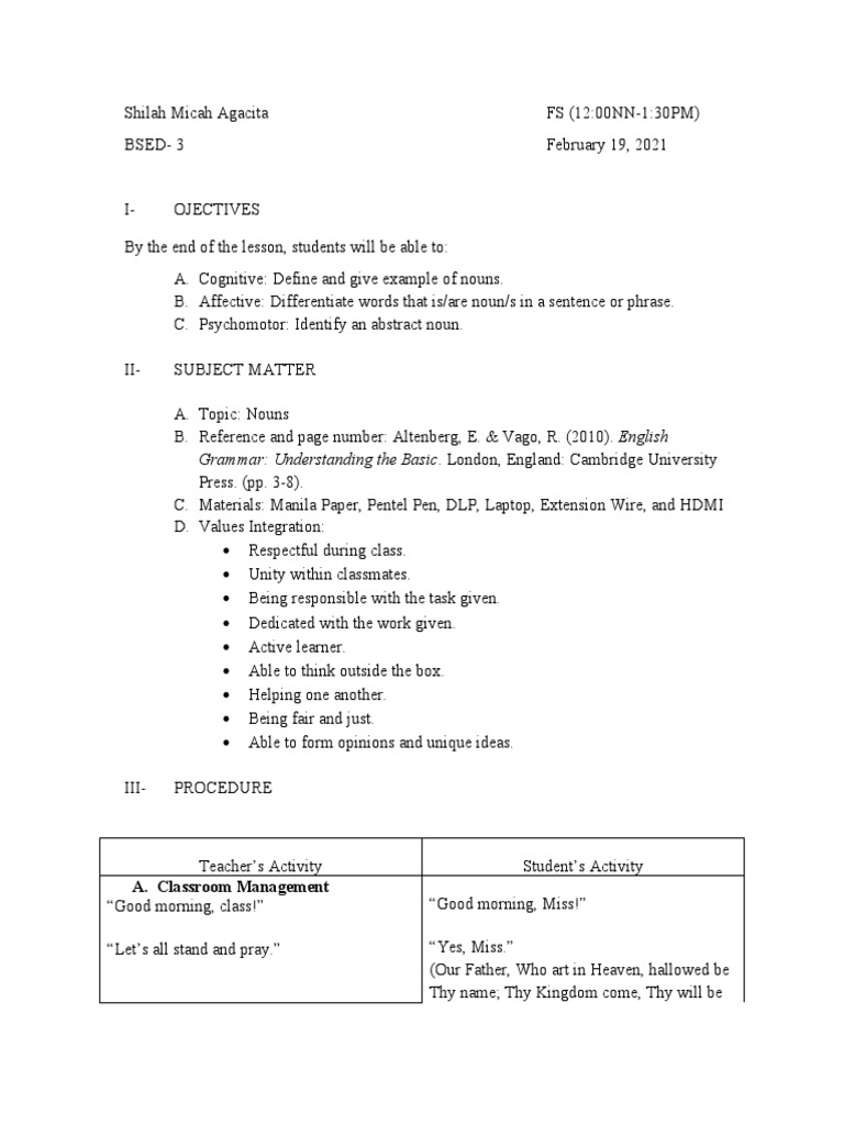 Understanding Nouns: Lesson Plan | PDF | Noun | Idea