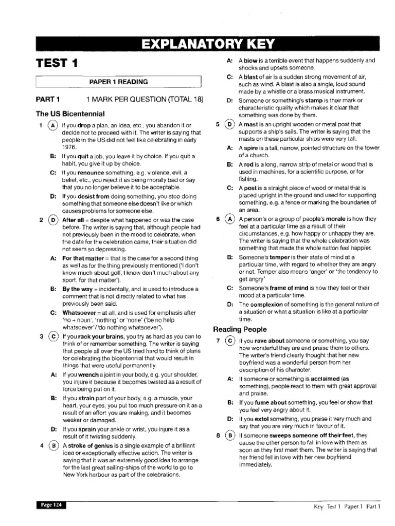 Cpe Reading Key | PDF