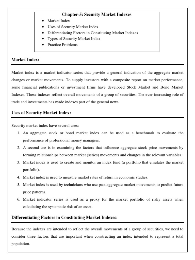 Understanding Security Market Indexes | PDF | Stock Market Index | Stocks