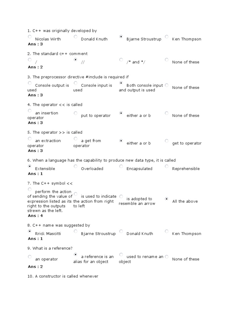 Mcq Of C C Constructor Object Oriented Programming