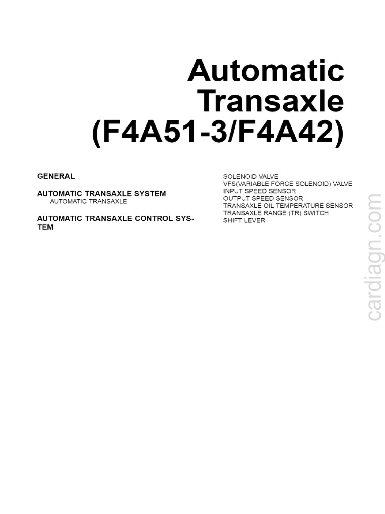 2006-08 Kia Carens - Automatic Transaxle (F4A51-3 - F4A42) | PDF