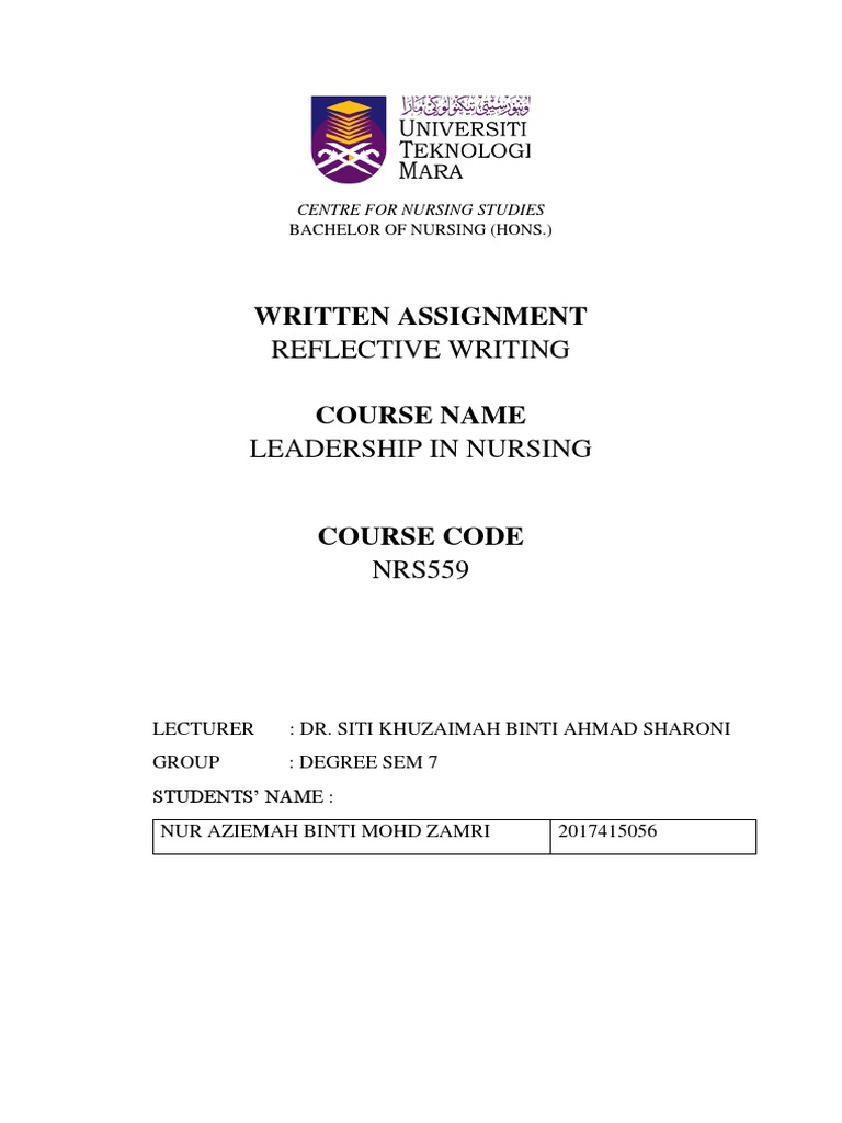 Written Assignment: Reflective Writing | PDF | Nursing | Reflective ...