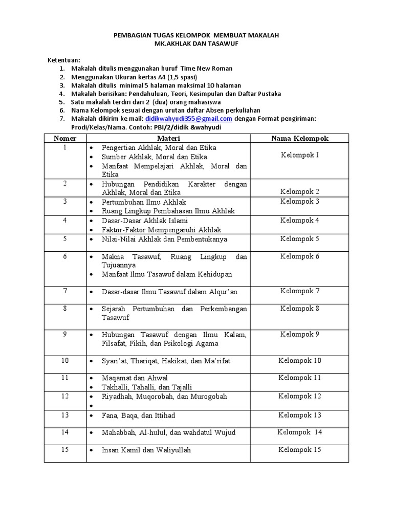 Pembagian Tugas Kelompok Membuat Makalah | PDF