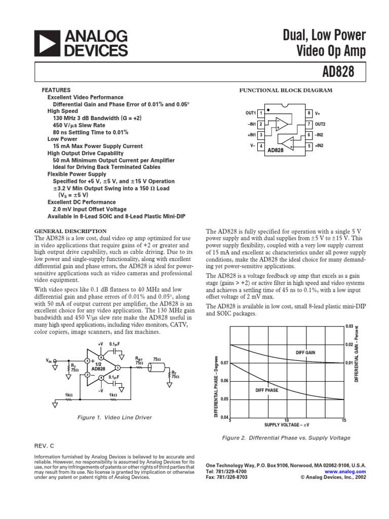 AD828 Video Opamp | PDF | Amplifier | Operational Amplifier