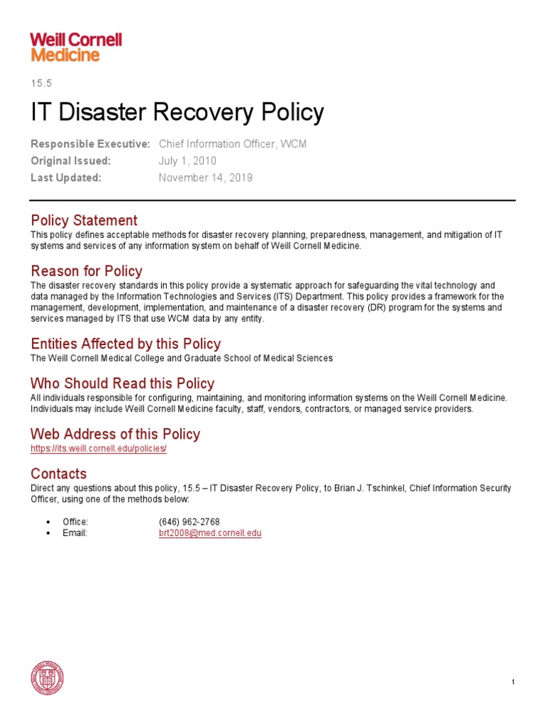 IT Disaster Recovery Policy: Policy Statement Reason For Policy | PDF ...
