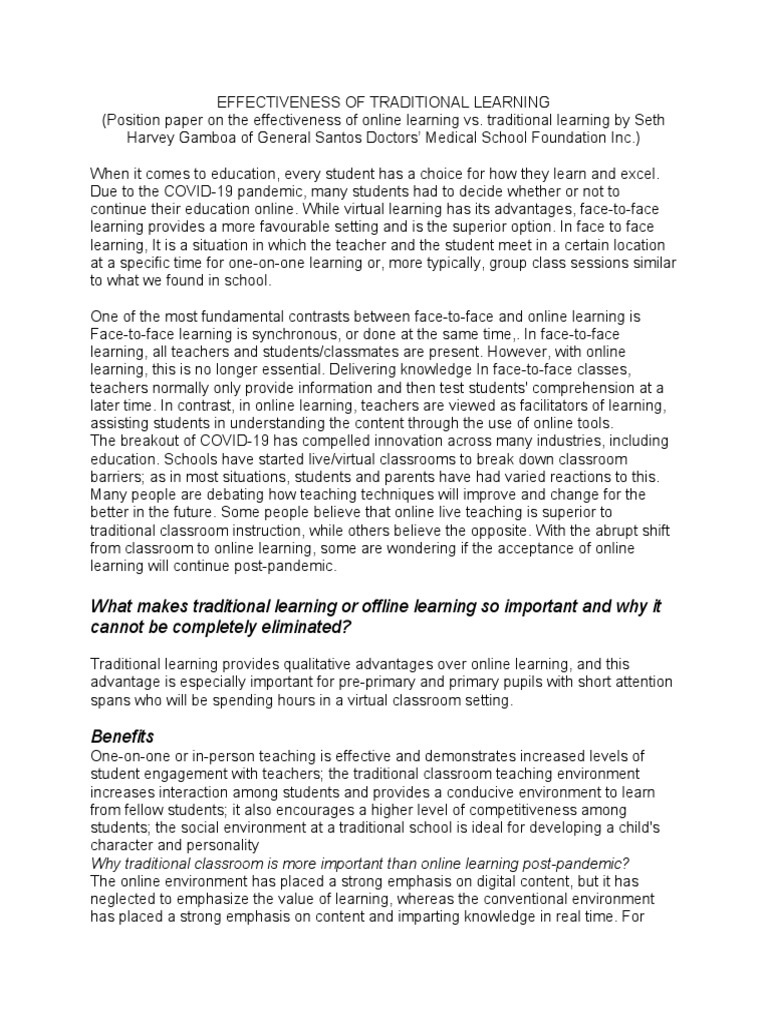 Advantages of Traditional Learning | PDF | Educational Technology ...