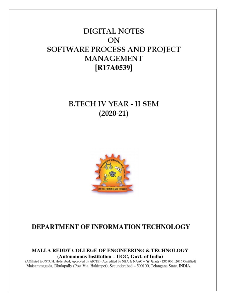 Digital Notes ON Software Process and Project Management (R17A0539 ...