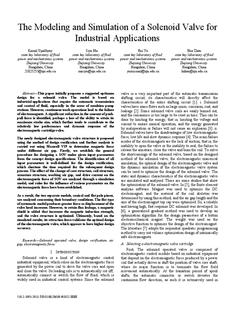 The Modeling and Simulation of A Solenoid Valve For Industrial ...