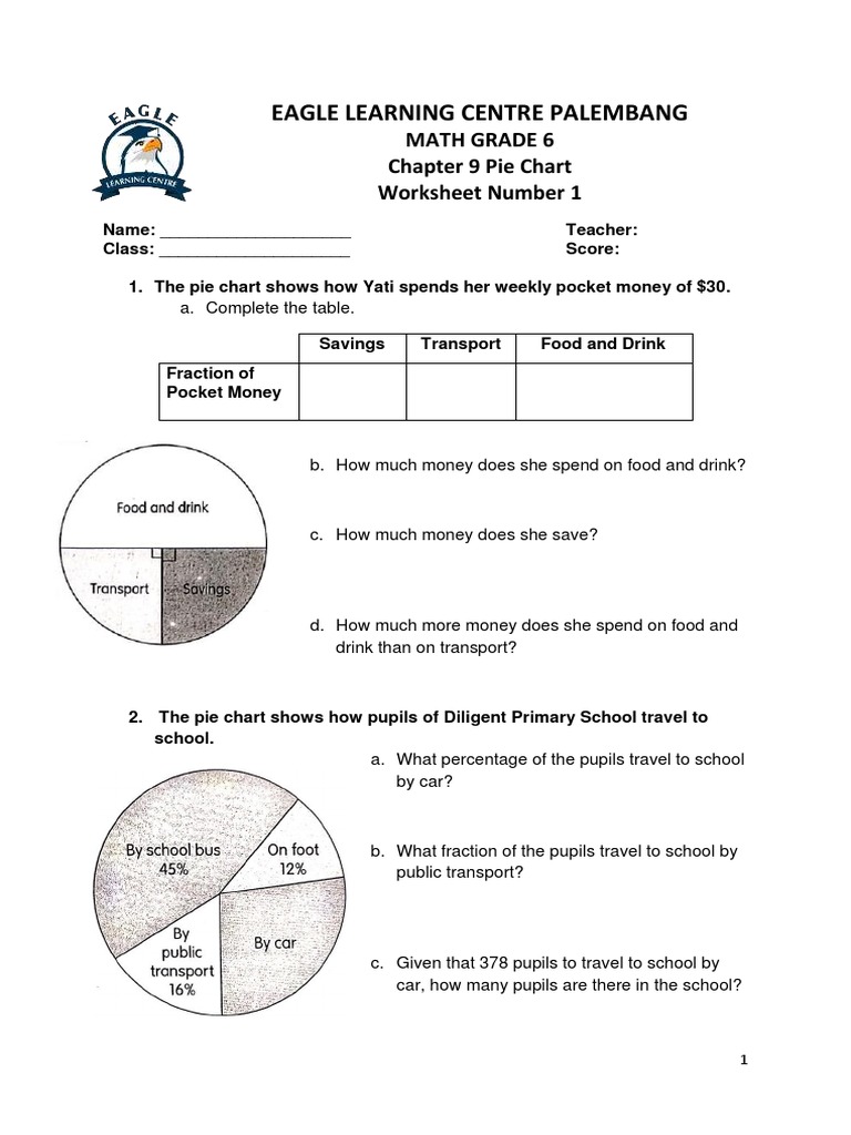 Worksheet Number 1 Pie Chart Grade 6 | PDF