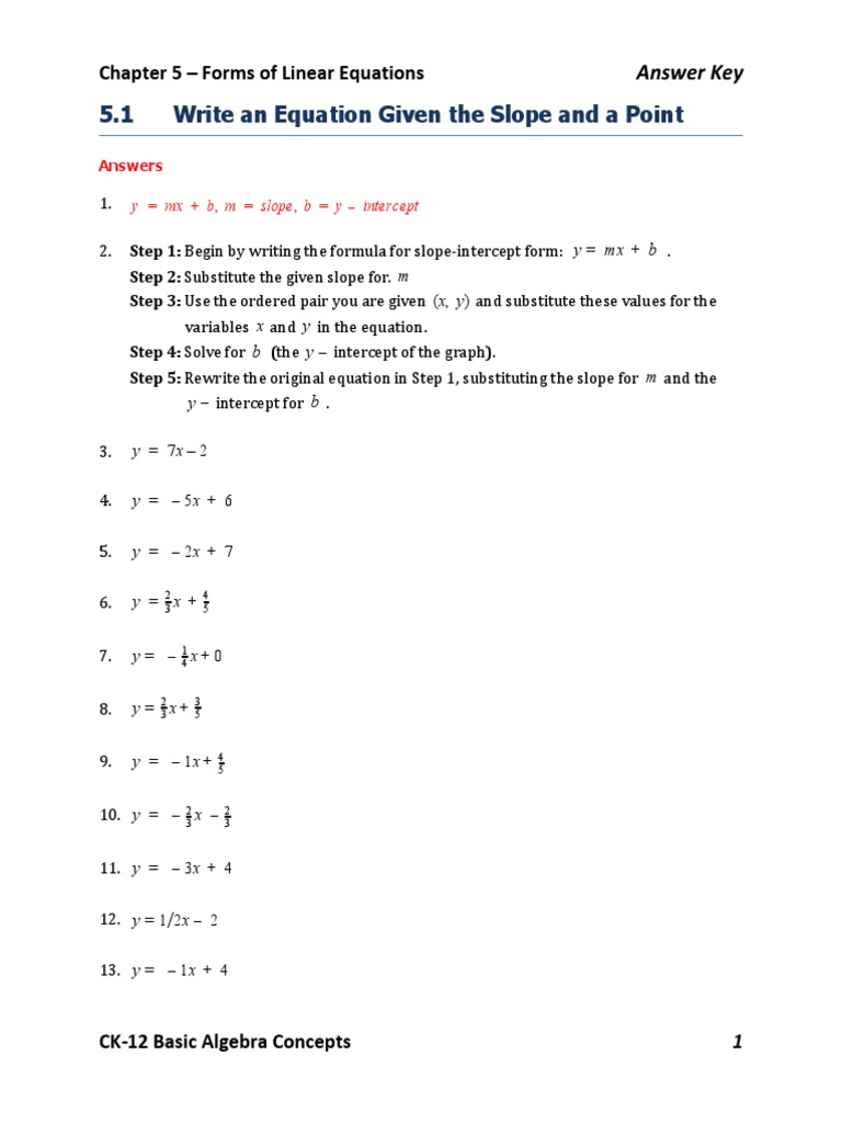 Linear Equations: Answer Key | PDF | Mathematics | Algebra