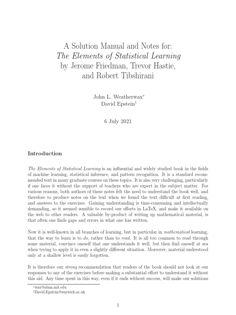 (Textbook) (Solution) The Elements of Statistical Learning | PDF | Mean ...