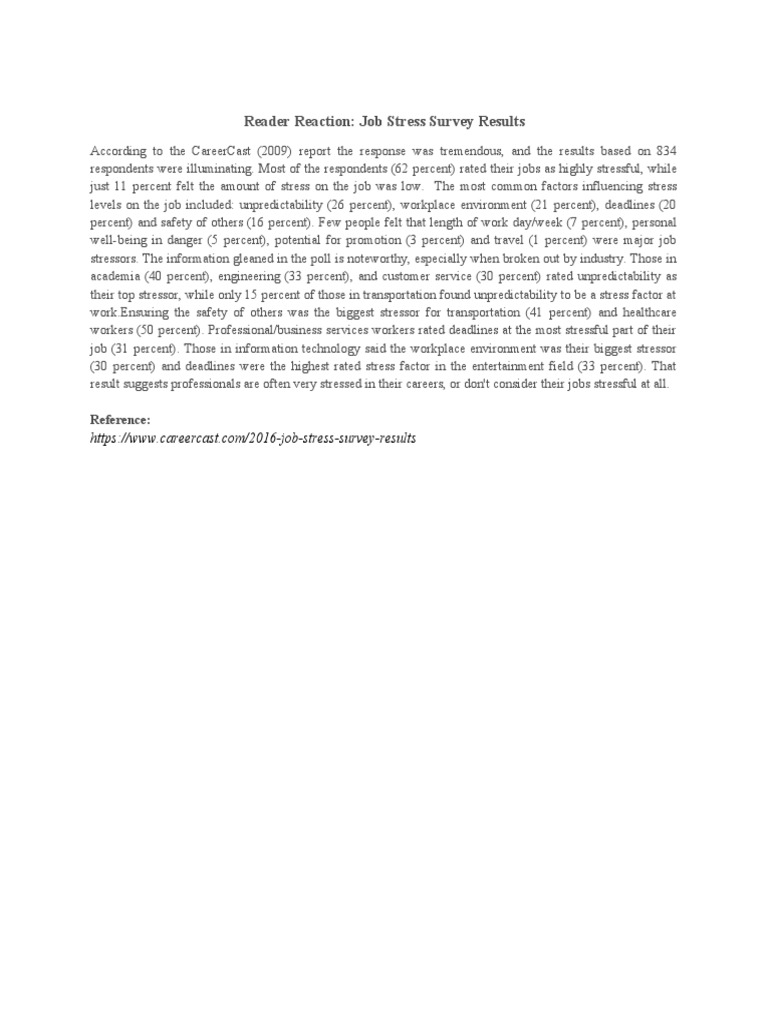 Reader Reaction - Job Stress Survey Results | PDF | Self-Improvement