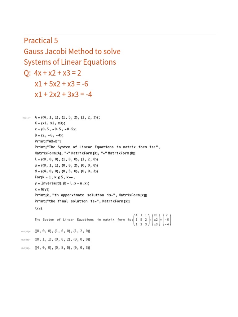 Practical 5 Gauss Jacobi Method To Solve Systems Of Linear Equations Q
