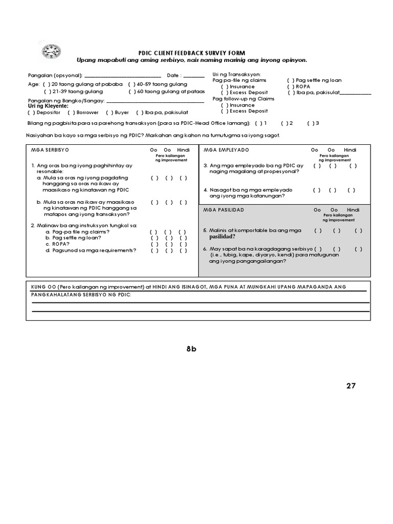 27-Survey Form Tagalog | PDF