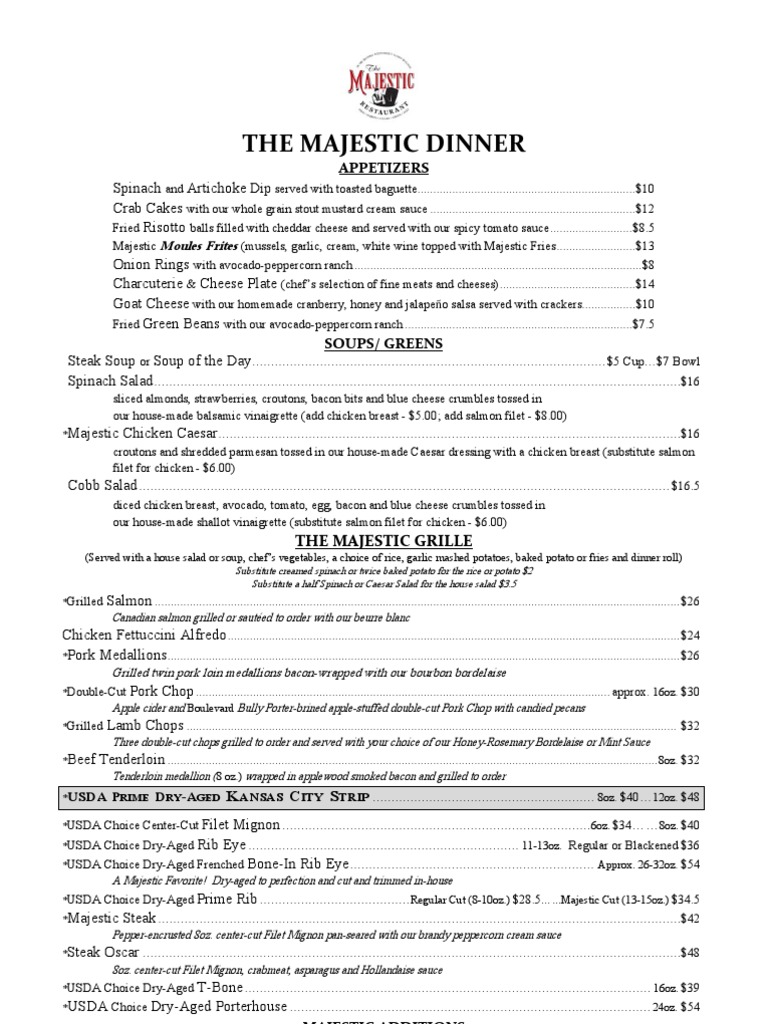 Majestic Restaurant Dinner Menu May 2011 | PDF | Salad | Bacon