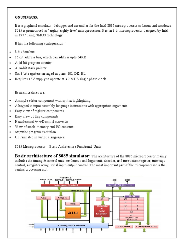 Basic Architecture of 8085 Simulator:: GNUSIM8085 | PDF | Central Processing Unit | Input/Output