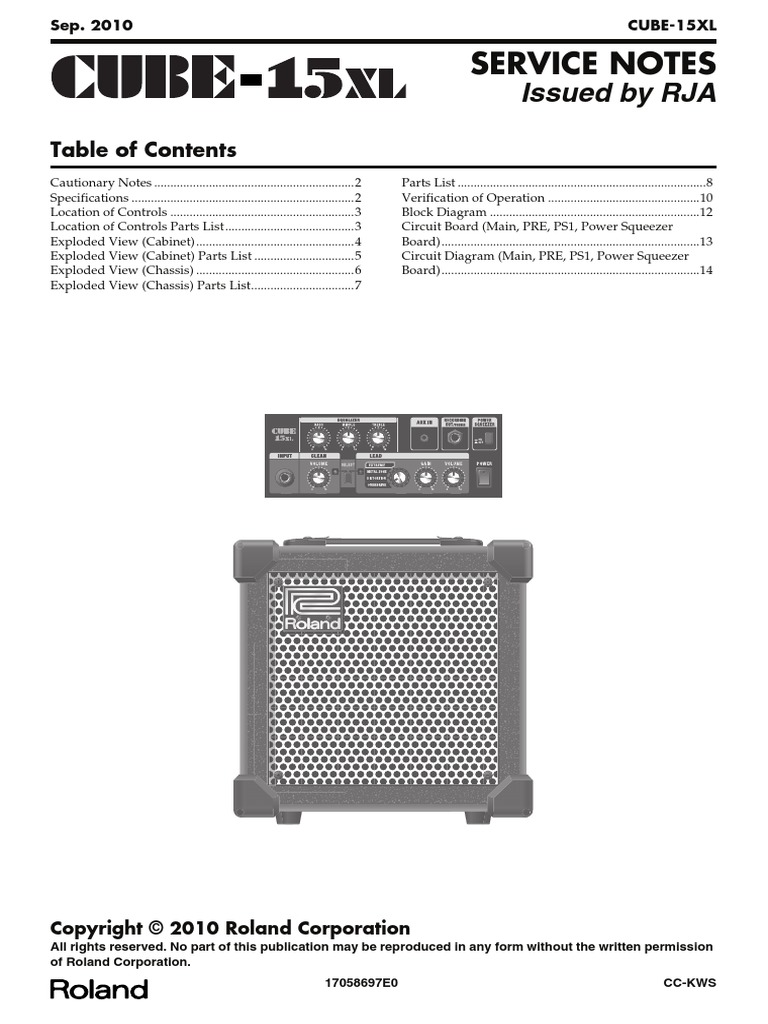 Roland Cube 15XL (2010) Service Manual | PDF | Loudspeaker ...